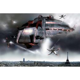 papermoon Fototapete &raquo;Raumschiffe &uuml;ber Paris&laquo; bunt Vlies B/L: 4m x 2,6m, Bahnen: 8 Stk.