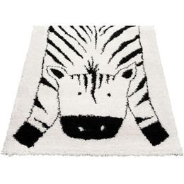 PRIMAflor-Ideen in Textil Kinderteppich &raquo;NOMAD - Zebra&laquo; rechteckig 35 mm H&ouml;he Hochflor, Motiv Zebra, weich & kuschelig, Kinderzimmer wei&szlig; Polypropylen