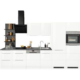 KOCHSTATION K&uuml;chenzeile &raquo;KS-Brindisi Breite 340 cm&laquo; wahlweise mit E-Ger&auml;ten und Induktion, mit MDF-Fronten und Regal wei&szlig; B/H/T: 340cm x 200cm x 60cm,