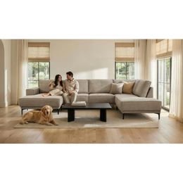 OTTO home Wohnlandschaft &raquo;OLAND Chenille U-Form, XXL, B: 345 cm, Skandi-Design&laquo; U-Form, 345 cm, Wellenunterfederung, Skandi-Design, Metallf&uuml;&szlig;e beige 