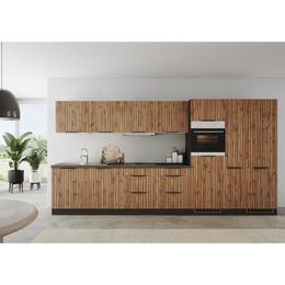 KOCHSTATION K&uuml;chenzeile &raquo;KS-Lagos, Breite 390 cm, wahlweise mit E-Ger&auml;ten&laquo; GK-oder Induktionskochfeld, Sp&uuml;le edelstahl oder schwarz beige B/H/T: 390cm