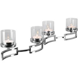 Fink Kerzenleuchter &raquo;HOMMAGE, Weihnachtsdeko&laquo; silberfarben - aus Edelstahl und Glas, 4-flammig, Adventsleuchter silber Edelstahl, Glas B/H/T: 14cm x 68cm