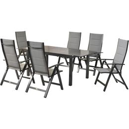 Merxx Garten-Essgruppe &raquo;&raquo;Florenz&laquo;&laquo; Set, 7 Stk. tlg. Tischplatte aus Aluminum grau Aluminium, Kunststoff Auszugsplatte, ausziehbar klappbar