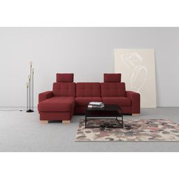 Sit & More sit&more Ecksofa &raquo;Quincy L-Form&laquo; wahlweise mit Schlaffunktion und Bettkasten rot B/H/T: 252cm x 82cm x 161cm, Luxus-Microfaser ALTARA NUBUCK , 