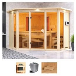 Karibu Sauna &raquo;Adele&laquo; Set, Ofen 9 kW Bio externe Strg easy beige Bio-Kombiofen, externe Steuerung, 9 kW