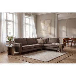 OTTO home Ecksofa &raquo;Pinto Skandi, 290 cm, Chenille, Struktur, Ottomane links / rechts&laquo; mit Keder, Massivholzf&uuml;&szlig;e Eiche ger&auml;uchert, Wellenunterfederung 