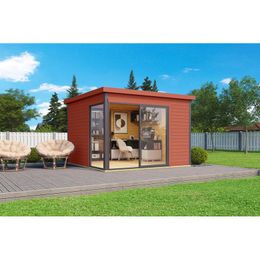 Lasita Maja Gartenhaus &raquo;DOMEO 1&laquo; Fundamentmass 3000 x 3000, Carbongrau rot Massivholz Fu&szlig;boden im Gartenhaus, ohne Dacheindeckung