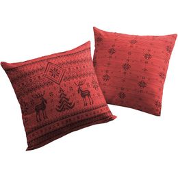 WIRTH Dekokissen &raquo;Romo&laquo; Kissenh&uuml;lle ohne F&uuml;llung, 2 St&uuml;ck rot Baumwolle, Polyester B/L: 40cm x 40cm, 2 Stk.