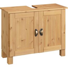 Home Affaire Waschbeckenunterschrank &raquo;Oslo&laquo; in massiver Kiefer, mit 2 T&uuml;ren, Breite 70 cm, H&ouml;he 55 cm beige MDF, Massivholz ge&ouml;lt, B/H/T: 70cm x 55cm 