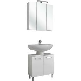 Badm&ouml;bel-Set &raquo;Quickset 2-teilig, Waschbeckenunterschrank mit LED-Spiegelschrank&laquo; 2 Stk. tlg. wei&szlig; Holzwerkstoff B/H/T: 68cmcm x 200cmcm x 33cmcm