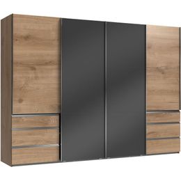 wimex Schwebet&uuml;renschrank &raquo;Level by fresh to go&laquo; mit Glast&uuml;ren und Synchron&ouml;ffnung grau B/H/T: 300cm x 216cm x 65cm, Schubladen: 6 Stk. T&uuml;ren: 4 Stk.