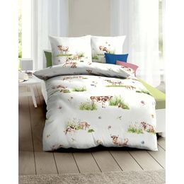 Kaeppel Bettw&auml;sche &raquo;Almauftrieb&laquo; 2 Stk. Mit K&uuml;hen gr&uuml;n Mako-Satin, Obermaterial: 100% Baumwolle B/L: 135cm x 200cm, 1 Stk., 1 Stk., Mako-Satin, B/L: 80cm x 