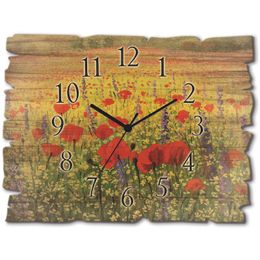 Artland Wanduhr &raquo;Holzuhr Mohnblumenfeld&laquo; wahlweise mit Quarz- oder Funkuhrwerk, lautlos ohne Tickger&auml;usche bunt B/H/T: 40cm x 30cm x 0,6cm, Funkuhr