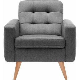 exxpo - sofa fashion Sessel &raquo;Nappa, Loungesessel, R&uuml;ckensteppung, bequem & modern, Breite 81cm&laquo; hohe Holzf&uuml;&szlig;e grau Struktur ( 100% Polyester) Struktur