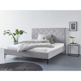 Home Affaire Polsterbett &raquo;Charlott&laquo; Modernes Polsterbett mit oder ohne Lattenrost grau L&auml;nge B: 215cm x 194cm, Chenille ohne Lattenrost, H&ouml;he Bett: 