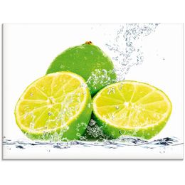 Artland Glasbild &raquo;Limette mit Spritzwasser&laquo; Lebensmittel 1 Stk. tlg. in verschiedenen Gr&ouml;&szlig;en gelb B/H/T: 60cm x 45cm, Glasbild Lebensmittel, 1 Stk.