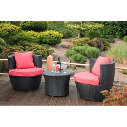 Garden Pleasure Balkonset Set, 1x Tisch, 2x Sessel, 3 Stk. tlg. inkl. Auflagen schwarz Polyrattan Einheitsgr&ouml;&szlig;e