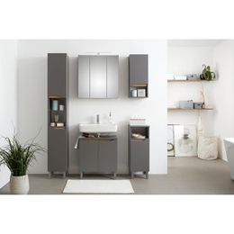 Badm&ouml;bel-Set &raquo;Quickset 5-teilig, Waschbeckenunterschrank mit LED-Spiegelschrank&laquo; 5 Stk. tlg. grau Einheitsgr&ouml;&szlig;e