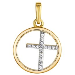 Firetti Kreuzanh&auml;nger &raquo;Schmuck Geschenk Gold 375 Halsschmuck Anh&auml;nger Halskette Kreuz&laquo; mit Zirkonia (synth.) wei&szlig; Gelbgold 375, 1,06 g