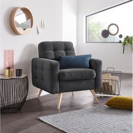 exxpo - sofa fashion Sessel &raquo;Nappa, Loungesessel, aktuelle R&uuml;ckensteppung, bequem und modern&laquo; hoher Holzfu&szlig; grau Samtvelours (100% Polyester);