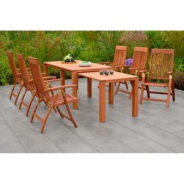 Merxx Garten-Essgruppe &raquo;Comodoro&laquo; Set, 7 Stk. tlg. 7 Klappsessel, 5-fach verstellbar, Ausziehtisch braun Massivholz Einheitsgr&ouml;&szlig;e