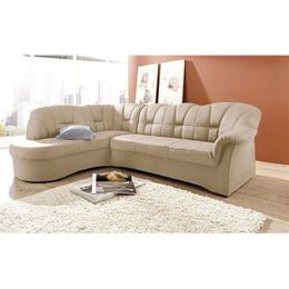DOMO collection Ecksofa &raquo;Papenburg, zeitlose R&uuml;ckensteppung, elegante Armlehne, L-Form&laquo; mit Ottomane, wahlweise mit Bettfunktion beige Kunstleder 