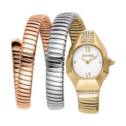 JUST cavalli time Damen Quarzuhr &raquo;Signature Snake&laquo; Armbanduhr, Damenuhr, Edelstahlarmband, analog, Kristallsteine gold Einheitsgr&ouml;&szlig;e