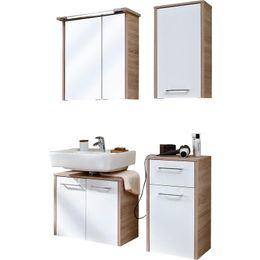 Badm&ouml;bel-Set &raquo;Quickset 382 4-teilig, Waschbeckenunterschrank mit LED-Spiegelschrank&laquo; 4 Stk. tlg. wei&szlig; Einheitsgr&ouml;&szlig;e