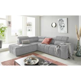 DOMO collection Ecksofa &raquo;BRANDON L-Form, auch in Leder&laquo; inklusive Kopfteilverstellung, wahlweise mit Sitztiefenverstellung grau B/H/T: 275cm x 80cm x 