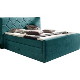 Home Affaire Boxspringbett &raquo;Atlanta&laquo; inklusive Topper und Bettkasten blau Kunststoff, Massivholz, Stoff Struktur fein Kunststoff Massivholz Stoff, 