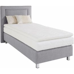 Westfalia Schlafkomfort Boxspringbett inkl. Kaltschaum-Topper und Zierkissen grau Bezug Topper 100% Polyester, waschbar bis 60&deg;C;Bezug Unterbox und Kopfteil: Strukturstoff (