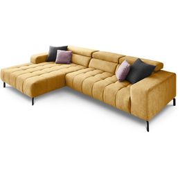 Die PlanBar Ecksofa &raquo;MP-IN18022 L-Form&laquo; mit Kopfteilverstellung & Zierkissen, optional Sitztiefenverstellung gelb 100% Polyester B/H/T: 321cm x 74cm x