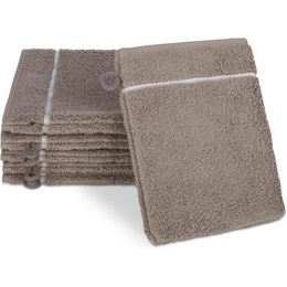Ross Waschhandschuh &raquo;&Uuml;berkaro 9032&laquo; 100% Baumwolle, made in Germany beige Frottier, Frottier B/L: 12cmx20cm, 6 Stk., Karo Streifen, 6 Waschhandschuhe,