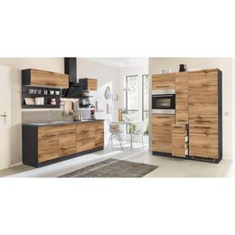 KOCHSTATION K&uuml;chenzeile &raquo;KS-Tulsa&laquo; ohne E-Ger&auml;te, Breite 360 cm, schwarze Metallgriffe, MDF Fronten braun B/H/T: 360cm x 60cm