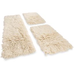 Theko Bettumrandung &raquo;Flokati XXL&laquo; H&ouml;he 10 mm 3 Stk. tlg. original griechischer Flokati, L&auml;ufer-Set f&uuml;r das Schlafzimmer beige Obermaterial: 100% Wolle