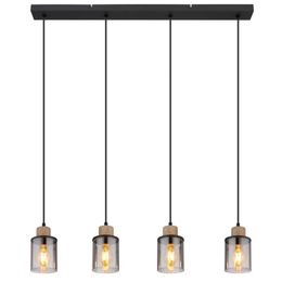 Globo LIGHTING H&auml;ngeleuchte &raquo;REID&laquo; E27 1 Stk. Wohnzimmerleuchte schwarz/Holz, Rauchglas, h&ouml;henk&uuml;rzbar schwarz 4, &Oslash; 10cm H: 120cm, 1 Stk.