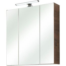 Spiegelschrank &raquo;Quickset Badschrank, 3 Spiegelt&uuml;ren, 6 Einlegeb&ouml;den, 65 cm breit&laquo; inkl. LED-Beleuchtung, T&uuml;rd&auml;mpfer, Schalter-/Steckdosenkombination 