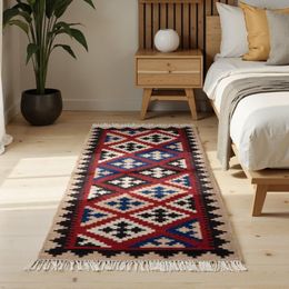 Hanse Home Teppich &raquo;Kelim Rami&laquo; rechteckig 3 mm H&ouml;he Wolle, Baumwolle, Natur, Handgewebt, orientalisch, Boho, traditionell bunt Baumwolle, Wolle B : 