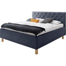 Meise M&ouml;bel meise.m&ouml;bel Polsterbett &raquo;San Remo&laquo; mit Bettkasten blau Liegefl&auml;che L&auml;nge B: 200cm x 160cm, Webstoff Holzfu&szlig;: eiche hell, H&ouml;he Bettseite: 55cm, ohne 