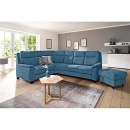 OTTO home Ecksofa &raquo;Boccaccio L-Form&laquo; mit Federkern, incl. Kopfteilverstellung, wahlweise Schlaffunktion blau Struktur weich (90% Polyester / 10% 