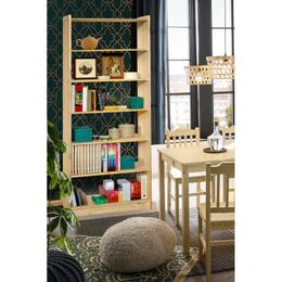M&ouml;bilia B&uuml;cherregal 1 Stk. tlg. gefertigt aus massivem Kiefernholz beige Massivholz B/H/T: 80cm x 200cm x 30cm, 5 Stk. offene F&auml;cher, 5 B&ouml;den