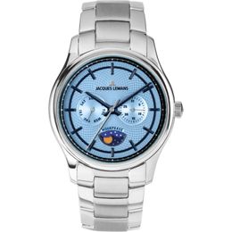 Jacques Lemans Herren Quarzuhr &raquo;Derby&laquo; Armbanduhr, Herrenuhr, Edelstahlarmband, analog, Wochentag, Mondphase silber Einheitsgr&ouml;&szlig;e