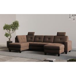 OTTO home Wohnlandschaft &raquo;Varese&laquo; wahlweise mit Schlaffunktion und Bettkasten braun 100% Polyester B/H/T: 304cm x 91cm x 170cm, Luxus-Microfaser 