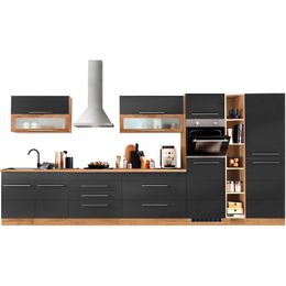 KOCHSTATION K&uuml;chenzeile &raquo;KS-Wien&laquo; Breite 430 cm, wahlweise mit E-Ger&auml;ten und Induktion schwarz B/H/T: 430cm x 60cm, ohne E-Ger&auml;te