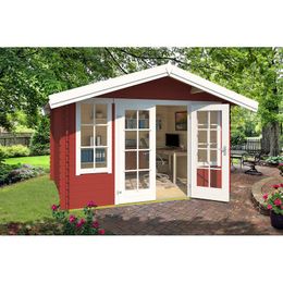Lasita Maja Gartenhaus &raquo;Robin 280&laquo; Blockbohlenhaus 28mm, Fundamentmass 3300x2800, Schwedenrot rot Massivholz Fu&szlig;boden im Gartenhaus, ohne 