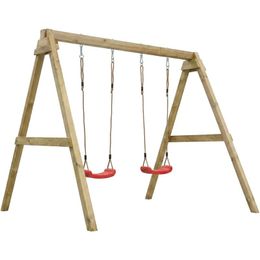 Fungoo Doppelschaukel &raquo;MaxPlay - Swing&laquo; mit Sitzen und Bodenankern braun Massivholz, Metall, PE Einheitsgr&ouml;&szlig;e