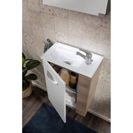Fackelmann Waschbeckenunterschrank &raquo;SBC&laquo; Badm&ouml;bel f&uuml;r G&auml;ste-WC, Breite ca. 45 cm wei&szlig; Steinesche/Braun, B/H/T: 44cm x 60cm x 24,3cm, T&uuml;ren: 1 Stk.