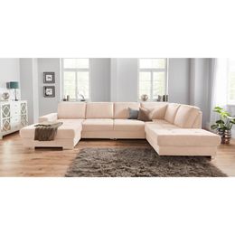 Sit & More sit&more Wohnlandschaft &raquo;Santorini U-Form&laquo; mit Federkern und Sitztiefenverstellung, wahlweise mit Schlaffunktion beige Luxus-Microfaser ALTARA NUBUCK 