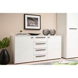Home Affaire Sideboard &raquo;Ksanti Kommode Breite/Tiefe/H&ouml;he 163/80,5/80,5 cm&laquo; 2 T&uuml;ren und 4 Schubk&auml;sten, hochgl&auml;nzende Front wei&szlig; Holzwerkstoff, MDF B/H/