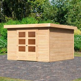Karibu Gartenhaus &raquo;Arnis 6&laquo; naturbelassen oder terragrau beige Holzwerkstoff ohne Fu&szlig;boden, ohne Dacheindeckung